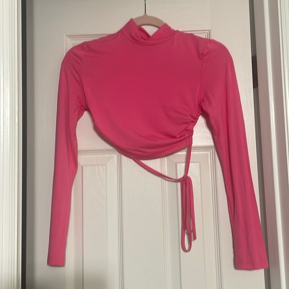 Tops | Pink Long Sleeve Open Back Crop Top | Poshmark